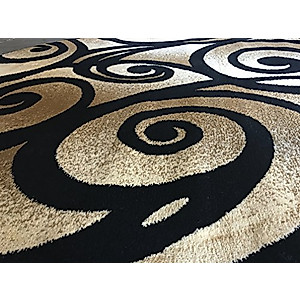 Bellagio Modern Round Contemporary Area Rug Black Carpet King Design 341 (5 Feet 3 inch X5 Feet 3 Inch )
