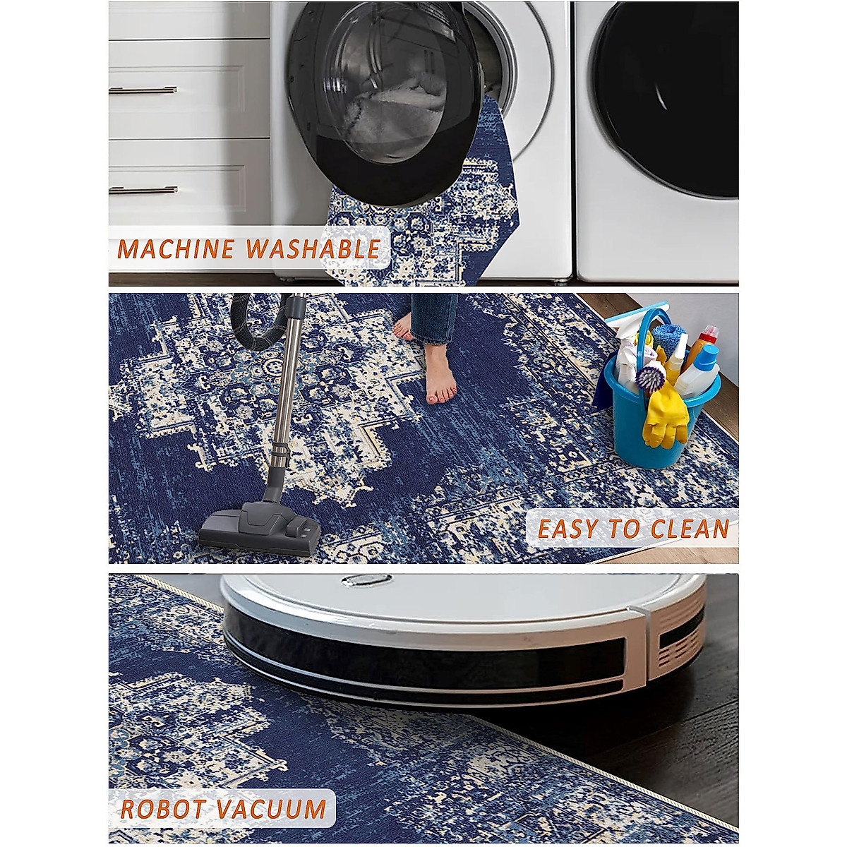 vivorug Washable Rug, Ultra Soft - 4' Round Rug - Non Slip, Stain Resistant Area Rugs for Living Room Bedroom, Vintage Inspired (Grey/Medallion, 4 Round)