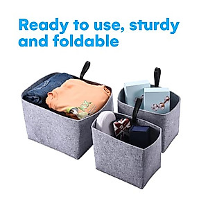 JTJ Sourcing Felt Storage Organizer - 7x10x10-Inch Baby Clothes Drawer Organizer - Dividers and Storage Division Box for Socks and Underwear - Nursery Organization Bins and Dresser Box - Set of 3