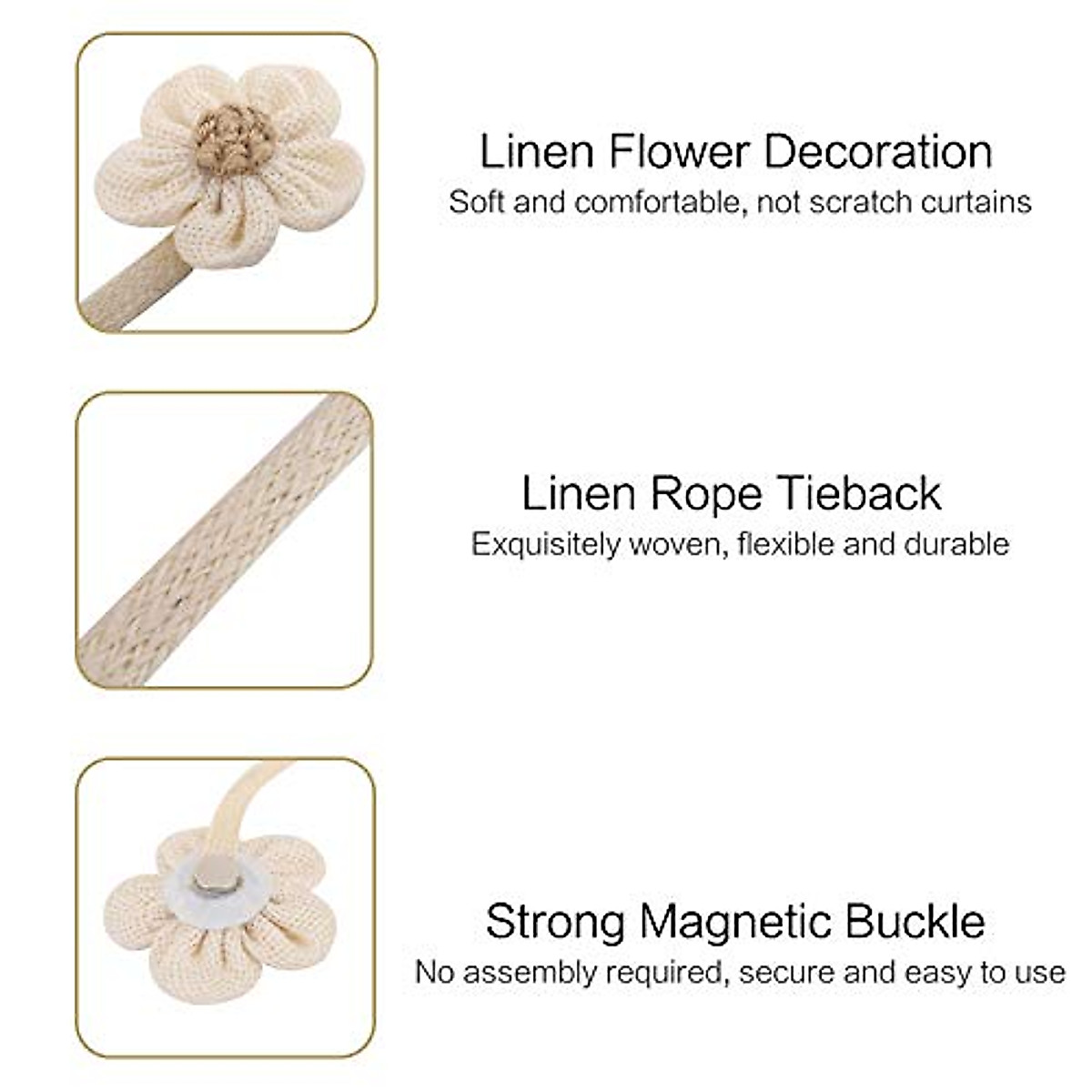 Lewondr Magnetic Window Curtain Rope Holdbacks, 2 Pieces Simple and Elegant Sunflower Decorative Knitted Cord Drapery Holder Curtain Tieback Accessories for Home Office Decor, Large - Cream&Beige