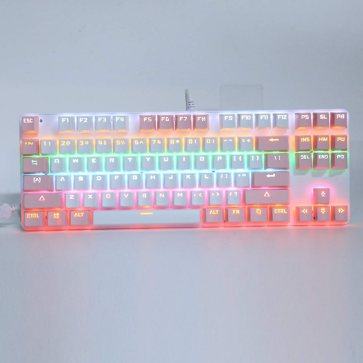 PUSOKEI Mechanical Gaming Keyboard, 87 Keys Keyboards RGB LED Rainbow Backlit Wired Keyboard, Mechinal Gaming Keyboard White+Pink, Mechanical Keyboard,Plug and Play(White)