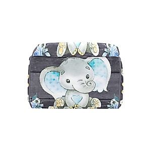 SunFancy Personalized Cute Blue Elephant Floral Diaper Backpack with Name Text Large Capacity Custom Multi-Function Bag Unisex Travel Backpack for Mom Dad Boy Girl, 10.83 in L x 6.69 in W x 15 in H