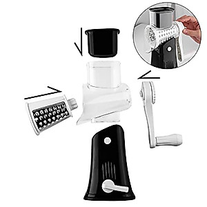 VEKAYA 5 in 1 Rotary Cheese Grater with Handle [5 Interchangeable Stainless Steel Blades] Cheese Shredder Food Vegetable Grader Hand Crank Grater for Kitchen with Bonus Storage Box for Blades - Black