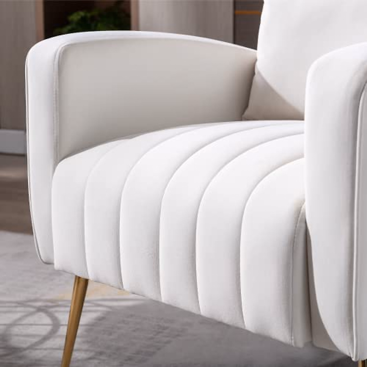 chairus Wingback Velvet Accent Chairs Set of 2, Modern Living Room Armchairs Comfy Upholstered Single Sofa Chair for Bedroom Dorms Reading Reception Room with Gold Legs & Small Pillow, Cream