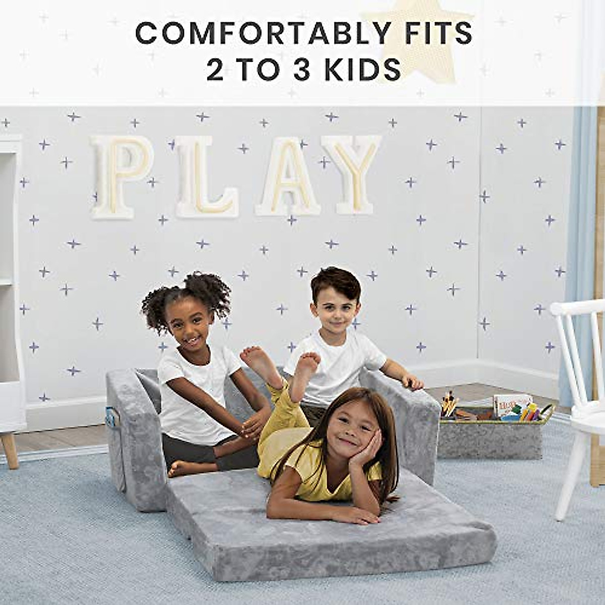 Delta Children Serta Perfect Extra Wide Convertible Sofa to Lounger, Comfy 2-in-1 Flip Open Couch/Sleeper for Kids, Grey