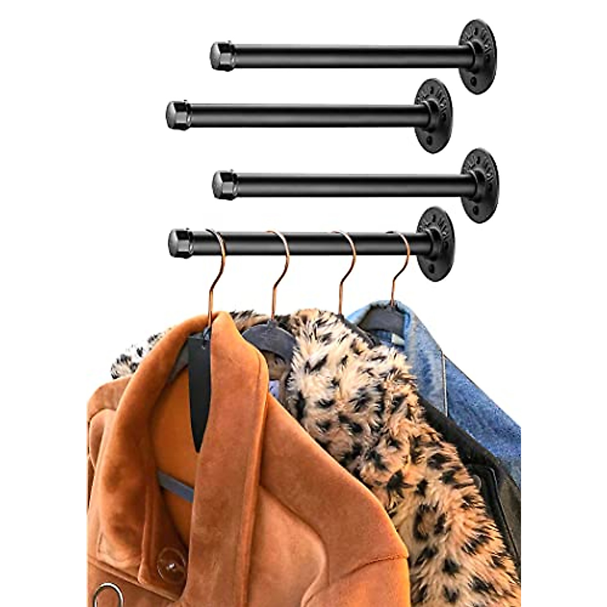 Industrial Pipe Clothing Rack, Hanging Rod for Closet, Wall Mounted Multi Purpose (10 inch 4 Pack)