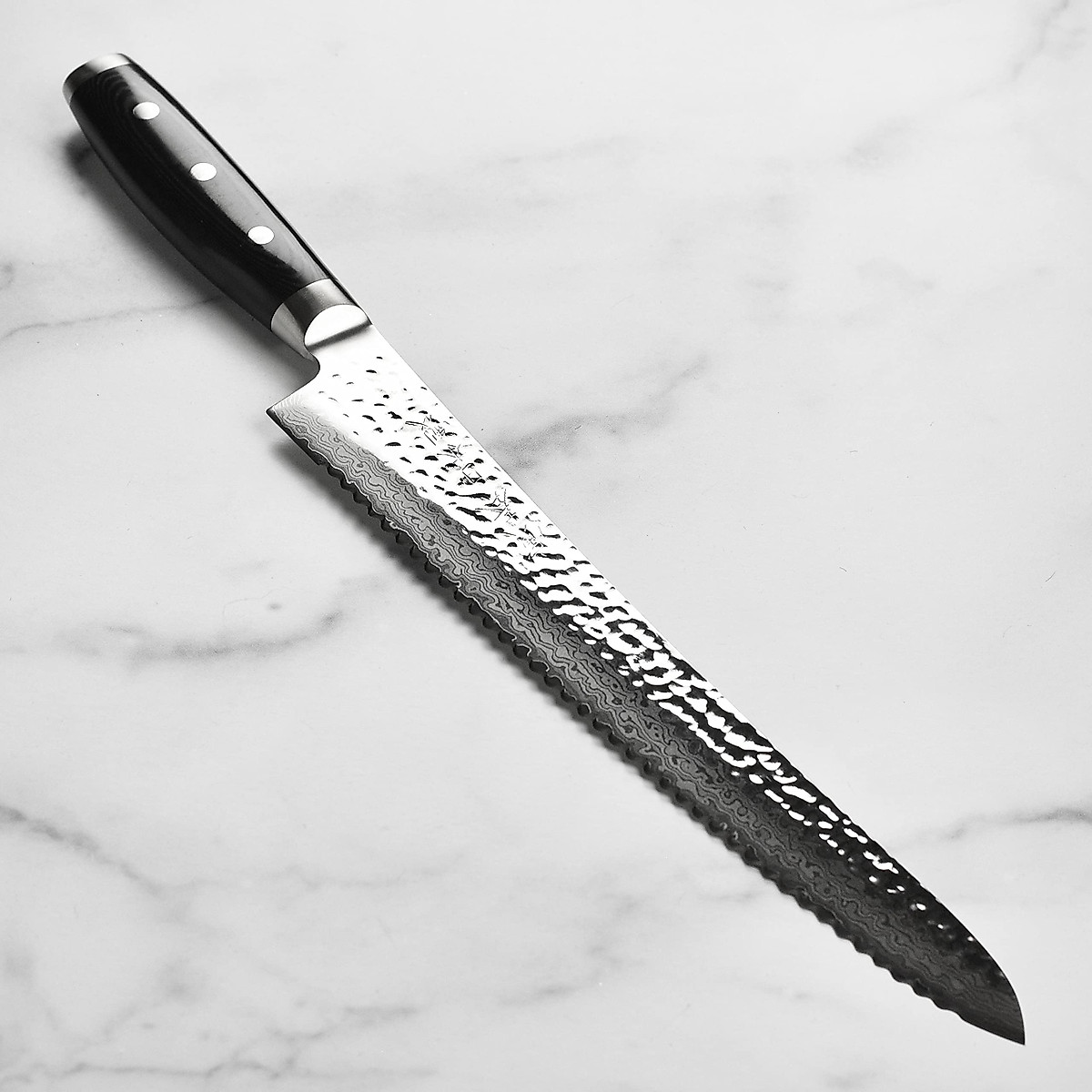 Enso 10.75" Bread Knife - Made in Japan - HD Series - VG10 Hammered Damascus Stainless Steel - Large Scalloped Slicing Knife for Breads, Melons & Meats