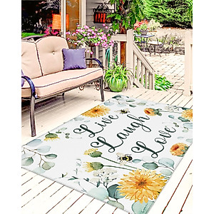 Green Eucalyptus Leaves Outdoor Rugs for 4'x6' Patios Clearance, RV Camping Mat Rug Portable Outside Rug Indoor Outdoor Area Rug Mat for Beach Deck Pool Aesthetic Floral Inspirational Quote