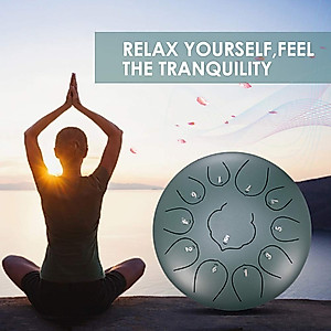 Tongue Drum, 12 Inch 11Notes Steel Tongue Drum Percussion instrument with Drum Mallets Carry Bag, 2 Drumsticks And Textbook (Green)