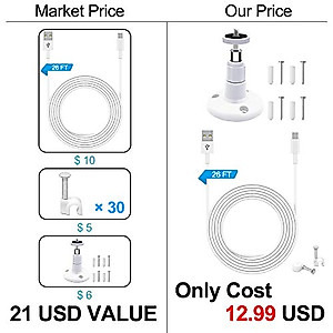 FASTSNAIL Wall Mount with 26FT Power Extension Charging Cable Compatible with Wyze Cam Pan,Mounting Kit Including Charging Cord Compatible with Wyze Cam Pan, Indoor and Outdoor Security Mount
