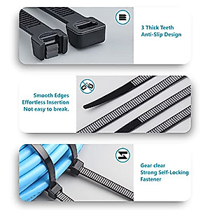 Zip Ties Assorted Sizes(4”+6”+8”+12”), 2000 Pack, Black Cable Ties, UV Resistant Wire Ties by ANOSON