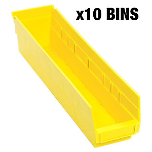 QUANTUM STORAGE SYSTEMS K-QSB103YL-10 10-Pack Plastic Shelf Bin Storage Containers, 17-7/8" x 4-1/8" x 4", Yellow