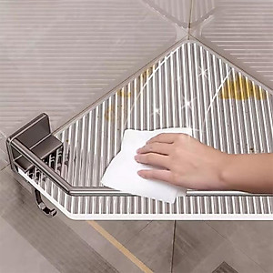 LOPSUM Versatile Acrylic Towel Shelf – 10-Year Warranty Corner Shower Caddy with Easy Installation, Large Capacity, and Triangular Storage Rack for a Clutter-Free Experience, Gun Grey