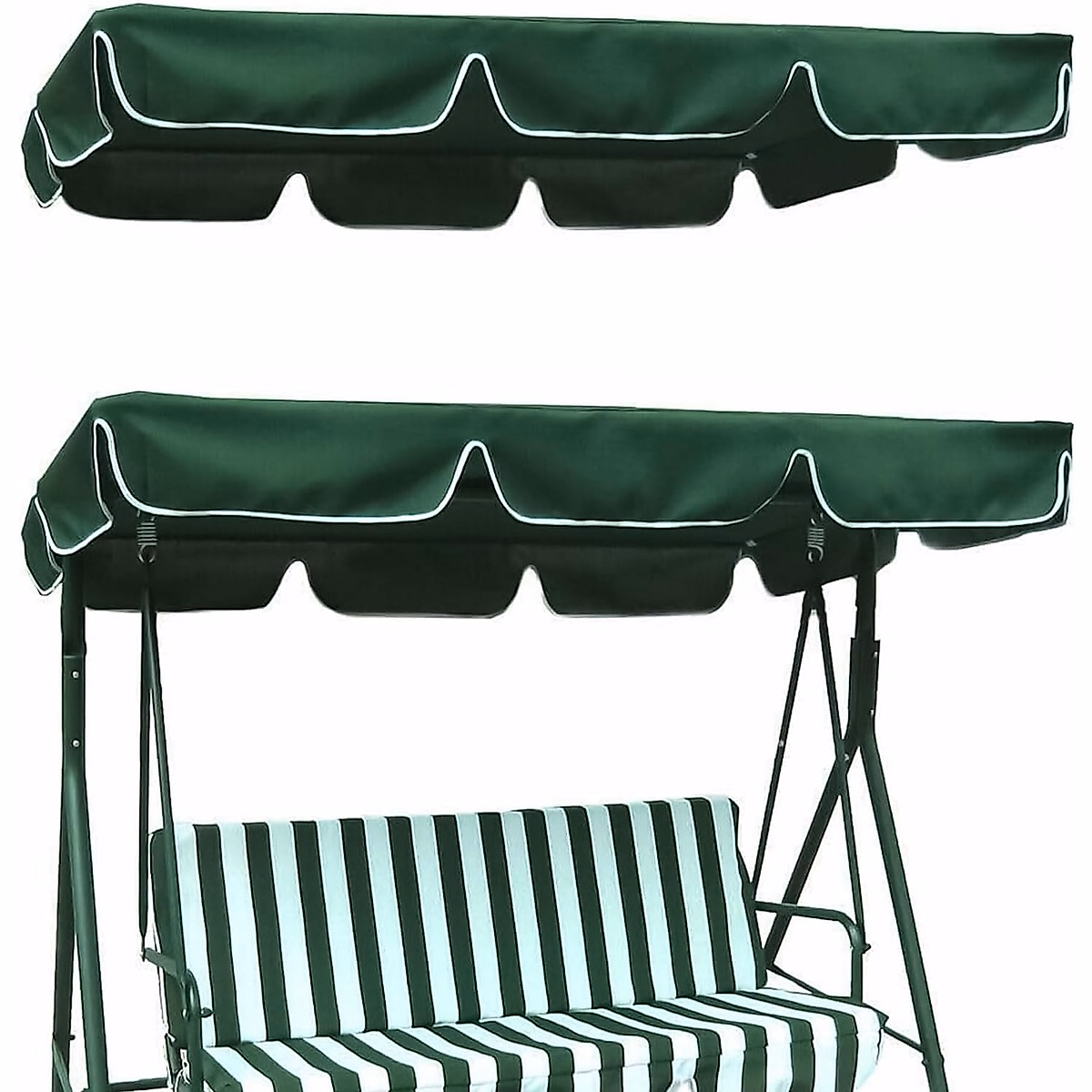 Porch Swing Canopy Replacement Waterproof Swing Top Cover Garden Swing Seat Replacement Canopy Sun Shade Awning Cover(Size:74x45 in,Color:GREEN)