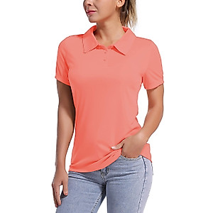 BUBBLELIME Women's Short Sleeve Polo Shirts UPF 50+ Quick Dry Moisture Wicking - Polo Neck Short Sleeve_CORAL Medium(1)