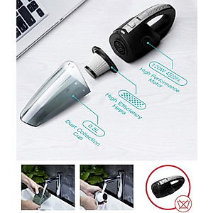 SZFY Handheld Vacuum Cordless Portable Wet Dry Vacuum Cleaner for Car Home Pet Hair with Filter Rechargeable 2200mAh Lithium Battery 120W 4500PA Powerful Suction (Black)