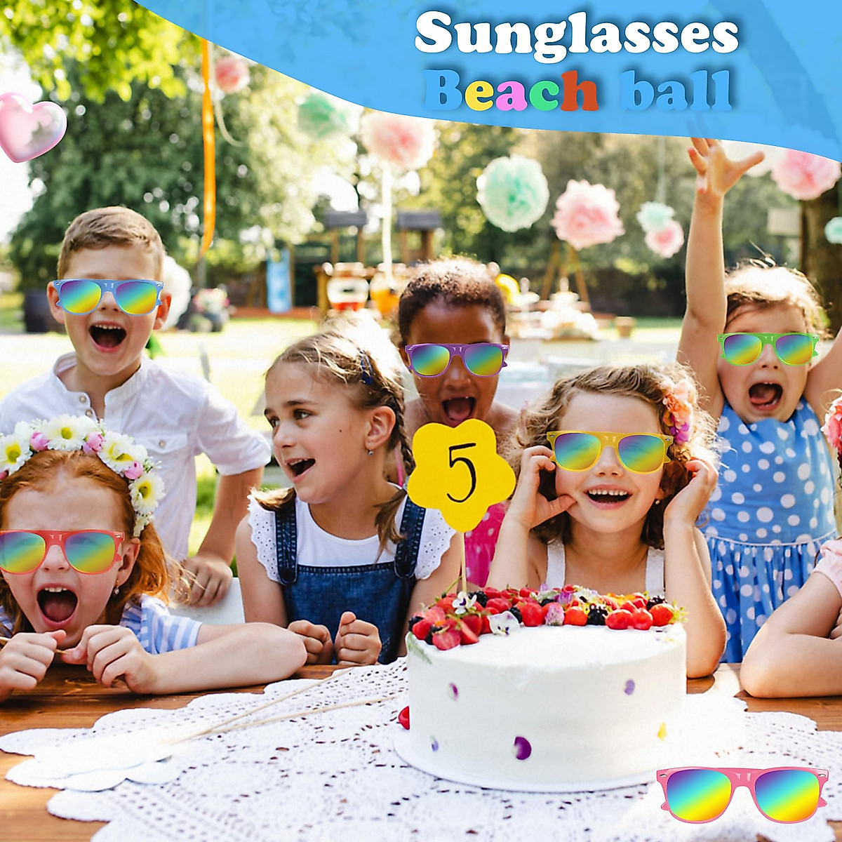 48 Pieces Summer Sunglasses Beach Balls Bulk Party Favors for Kids 24Pack Neon Sunglasses 24Pack Beach Balls Kid Boys Girls Graduation Party Supplies for Beach Day Pool Party Favors Goodie Bag Favors