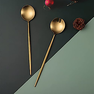 Zerophilo Salad Servers,Spoon and Fork Set 11.41 inch,18/10 Stainless Steel Salad Serving Titanium Plating (Gold)