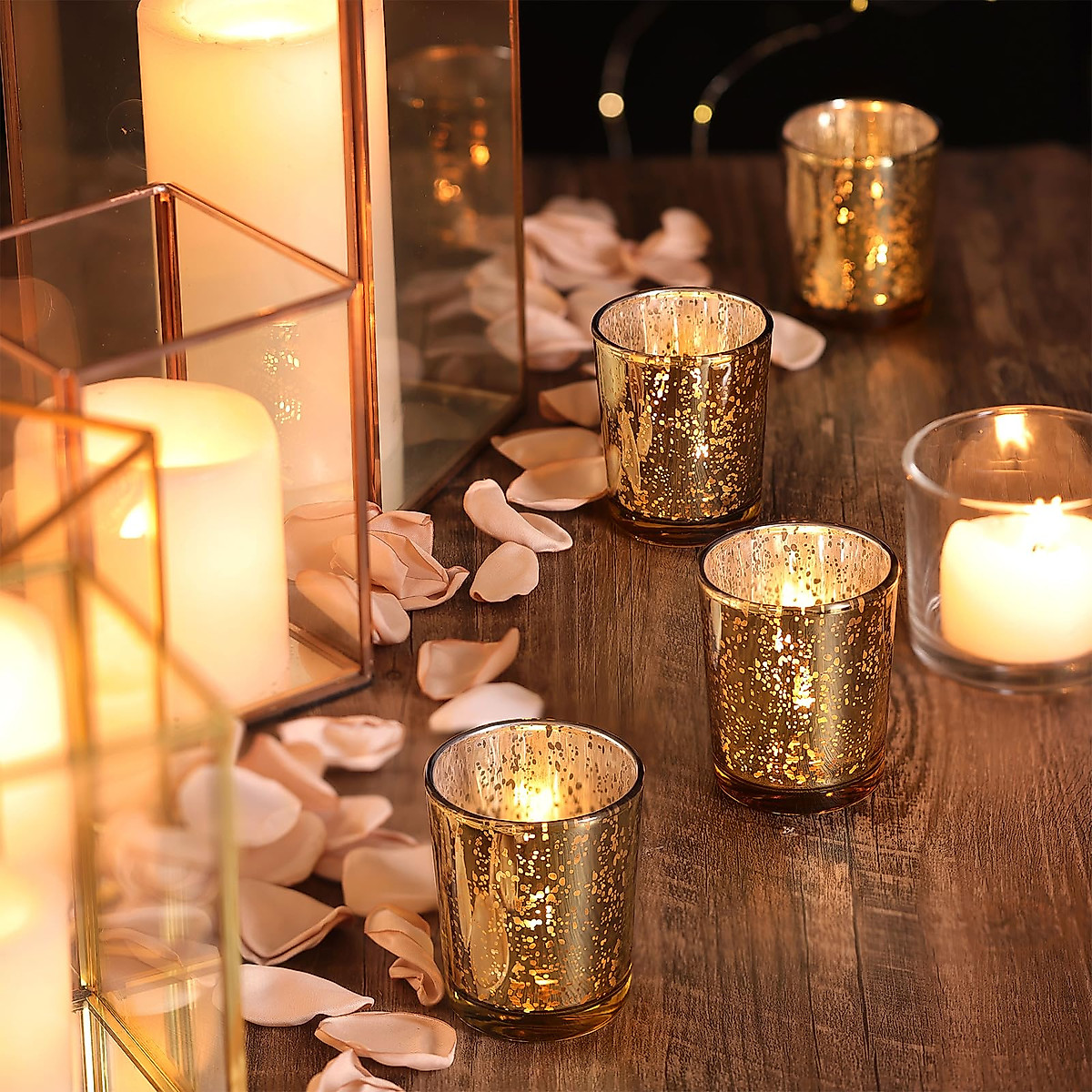 LETINE Gold Votive Candle Holders Set of 36 - Speckled Mercury Gold Glass Candle Holder Bulk - Ideal Candle Jars for Wedding Centerpieces, Party Supplies, Holiday Day Table Decor