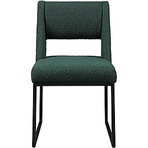 Meridian Furniture 839Green-C Jayce Collection Modern | Contemporary Dining Chair with Rich Green Boucle Fabric, Matte Black Iron Base, 19" W x 22.5" D x 33" H, Green, Set of 2