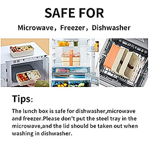 ArderLive Stackable Lunch Bento Box with Bag and Utensils, Microwave Safe, BPA-Free Eco-Friendly Lunch Containers for Adults Japanese, Orange Denim Bag with Bonus Dip Container