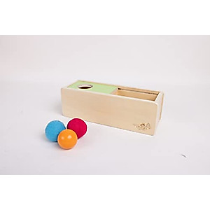 Leticia's Corner Montessori-Inspired Wooden Object Permanence Box, Sliding Top Box with Felt, Wooden and Knitted Balls, Imbucare Box, Ball Drop, Montessori Toy for Babies 6 Months and Older
