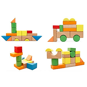 Lewo Large Wooden Blocks Construction Building Toys Set Stacking Bricks Board Games 32 Pieces