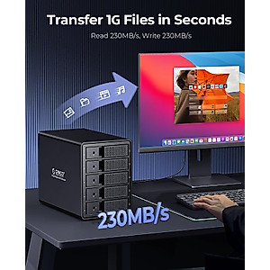 ORICO 5 Bay Raid Hard Drive Enclosure Aluminum USB 3.0 to SATA Hard Drive Tray Less Docking Station Max Up to 100TB Support RAID 0/1/3/5/10/JBOD Single Mode, Designed with Safety Lock-9558RU3