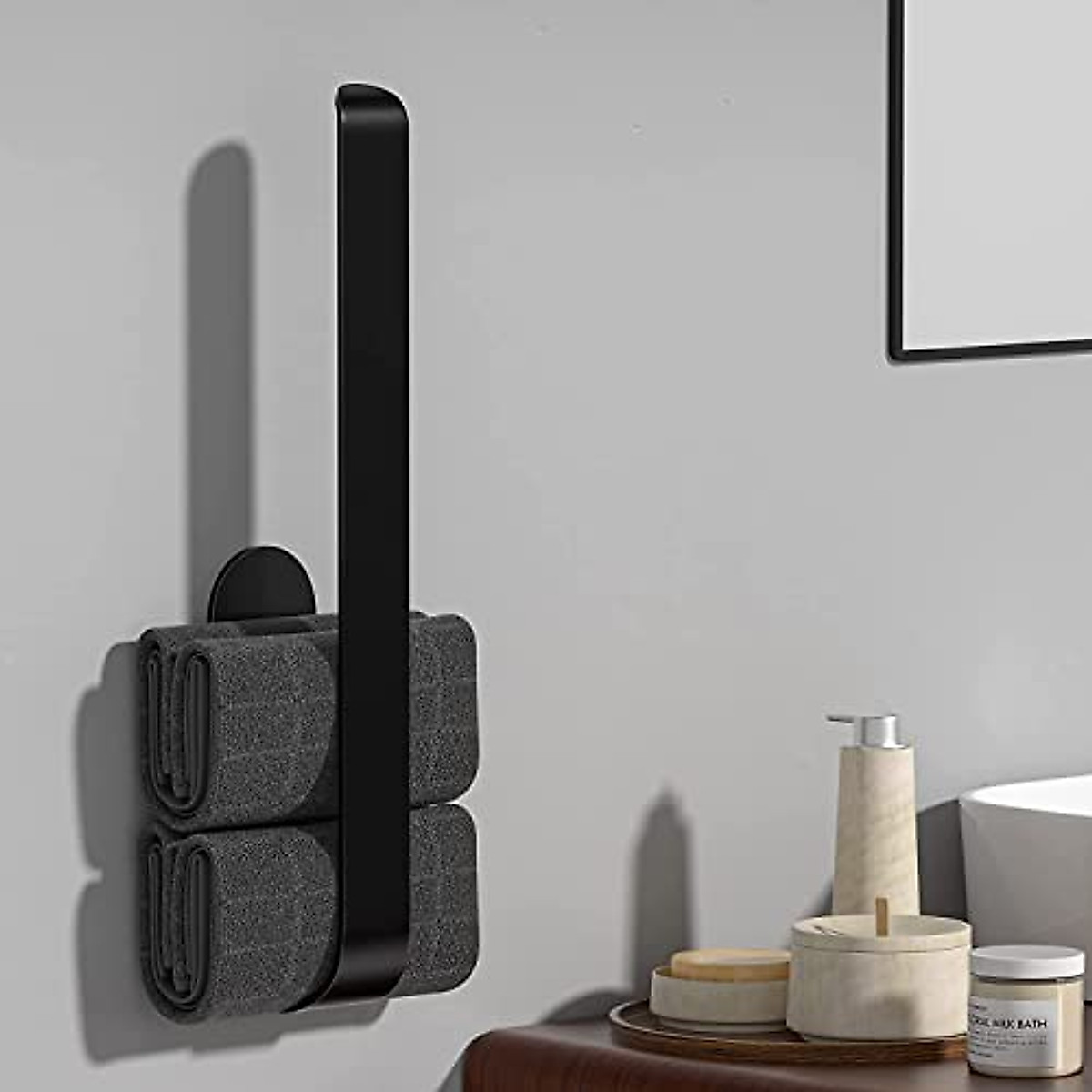 Oukimly Towel Rack Wall Mounted SUS304 Stainless Steel Bathroom Towel Holder No Drilling Hand Towel Ring, Roll Towel Racks Waterproof Towel Organizer for Towels Washcloths (15Inch, Matte Black)