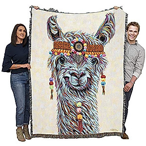 Pure Country Weavers Hippie Llama Blanket by Carolee Vitaletti - Cute Funny Gift Tapestry Throw Woven from Cotton - Made in The USA (72x54)