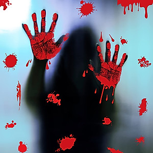 KUUQA 4 Pcs Bloody Handprint Clings Horror PVC Stickers Decals for Halloween Decorations