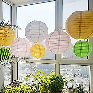 Chinese Style Paper Lanterns, Set of 5, Suitable for Party Decoration (Yellow, 10in)