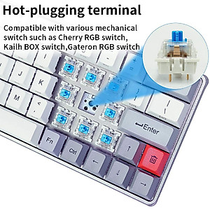 Teerwere Gaming Keyboard 64 Key Aluminum Alloy Case PBT Keycaps Hot Swappable RGB Mechanical Keyboard Brown Switch Gray Aluminum Alloy Case Mechanical Gaming Keyboard (Color : Pink, Size : One Size)