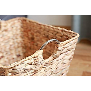 Vintiquewise Water Hyacinth Wicker Large Square Storage Laundry Basket with Handles