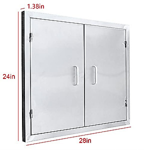 Outdoor Kitchen Doors 28"W x 24"H , Built in 304 Stainless Steel Double Access Doors Flush Mount for Outside Kitchen Commercial BBQ Island Grilling Storage Cabinet