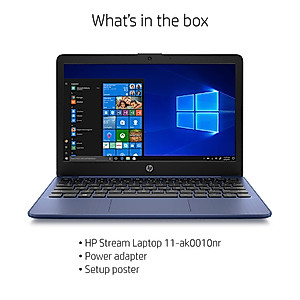 HP Stream 11-inch HD Laptop, Intel Celeron N4000, 4 GB RAM, 32 GB eMMC, Windows 10 Home in S Mode with Office 365 Personal for 1 Year (11-ak0010nr, Royal Blue) (Renewed)