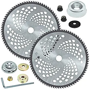 CZS 2 Pack 10" x 80T Carbide Tip Brush Cutter Trimmer Blades, Weed Eater Blade for Cutter, Trimmer, Weed Eater (2 Pack Different Adapter Kit Included)