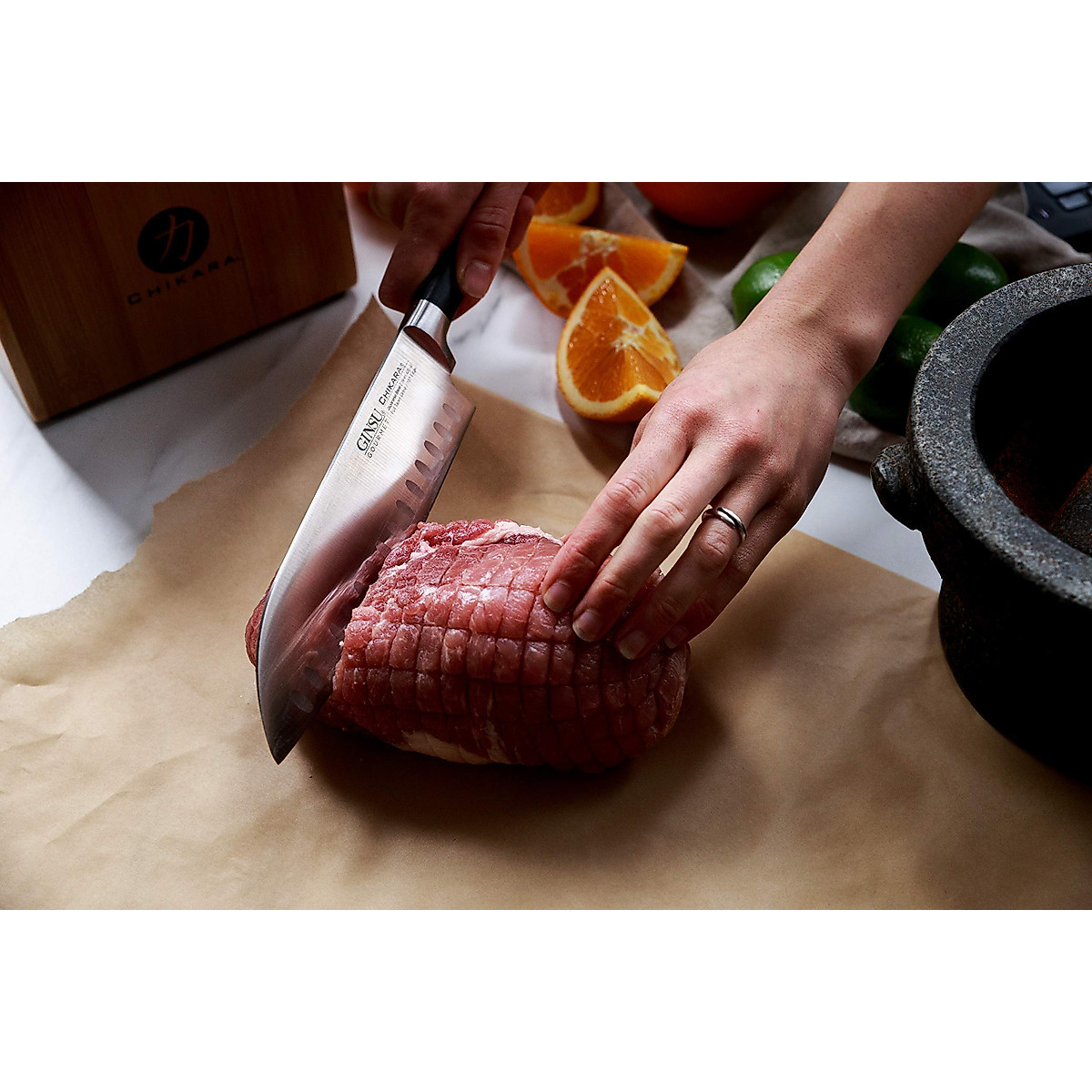 Ginsu Chikara 8 piece Bamboo block Knife Set, Black