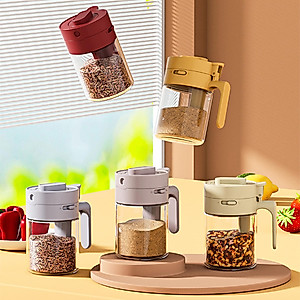 Multifunctional Seasoning Box, Clear Glass Seasoning Jar with Lid and Spoon, Seasoning Container for Home Kitchen with Storage Rack (4-Color-A)