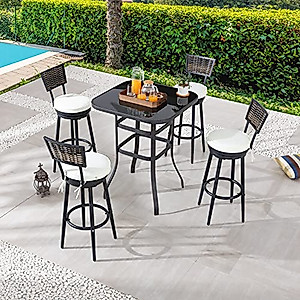 LOKATSE HOME Outdoor Swivel Bar Stools Set of 4 for Pub Kitchen Cafe Patio Bistro, Beige