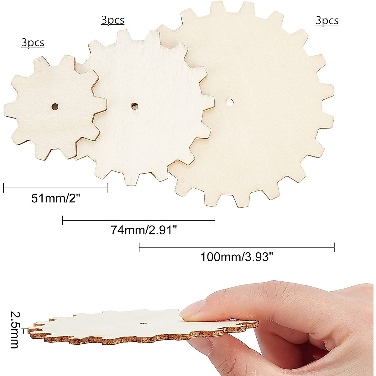 OLYCRAFT 9pcs Unfinished Wooden Gears Undyed Wood Pendants Gear Slices Charms Steampunk Wood Gear Pieces Embellishments Unfinished Wooden Gear Pieces Crafts for DIY Crafting