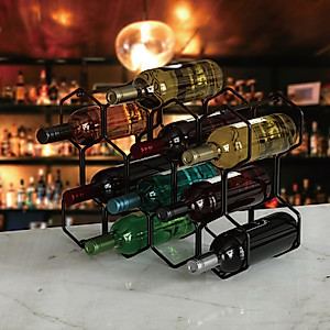 Buruis Countertop Wine Rack, 14-Bottle Modern Freestanding Metal Holder for Red and White Wine, Tabletop, Kitchen, Bar, and Cabinet Storage (Black)