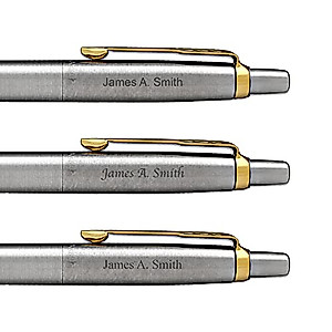 Parker Personalized/Engraved Jotter Stainless Steel & Gold Ballpoint Pen with Leather Case and Gift Box - Custom Engraved with your Name (Stainless Gold)