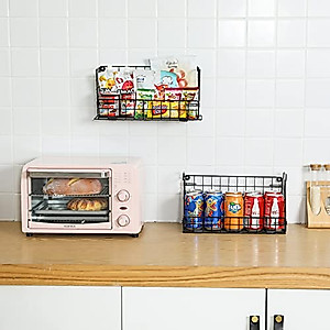 Stackable Cup Lid Dispenser and Coffee Condiment Organizer with 2 Removable Dividers, Wall Mount&Metal Wire Basket Storage for Coffee Tea Bag Snack,Stand Rack Holder for Breakroom Office