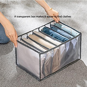2pcs Wardrobe Clothes Organizer Foldable Transparent Grid Storage Box with Multiple Layers, Portable Washable Storage Containers for Underwear, Socks, Leggings, Skirts, T-shirts, Jeans (GRAY, Medium)