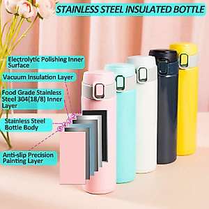 Insulated Coffee Travel Mug, NISVDID 16.2OZ Vacuum Water Bottle with Flip Top Lid, Stainless Steel Leak-Proof Tumbler Cup for Office School Outdoor (Blue)