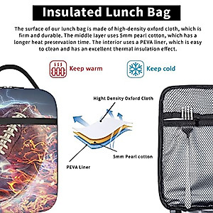 KUOAICY Football Lunch Box Reusable Insulated Totes Lunch Bag Thermal Cooler For Boy Girls School Men Women Beach Picnic Travel