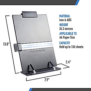 Desktop Document Book Holder with 7 Adjustable Positions for Easy Viewing Typing Reading Speech, Copy Paper Holders with Clip and Line Guide, Hold Letter Legal A4 Documents Music Up to 150 Sheets