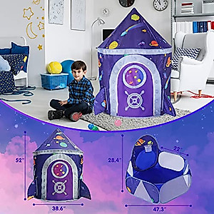LOJETON 2pc Space Ship Kids Play Tent, Crawl Tunnel, Ball Pit for Toddlers, Indoor & Outdoor Playhouse Castle Toys, Baby Boys Girls Gift for 3 4 5 6 7 Years Old (Balls Not Included)
