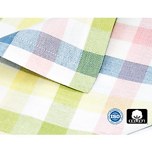 COTTON CRAFT Gingham Buffalo Plaid Check Napkins - Mitered Corners - Spring Easter Bunny Pastel Luncheon Dinner - Set of 8 - Pure Cotton - Reusable Washable - 18 inch x 18 inch - Yellow Multi Pastel